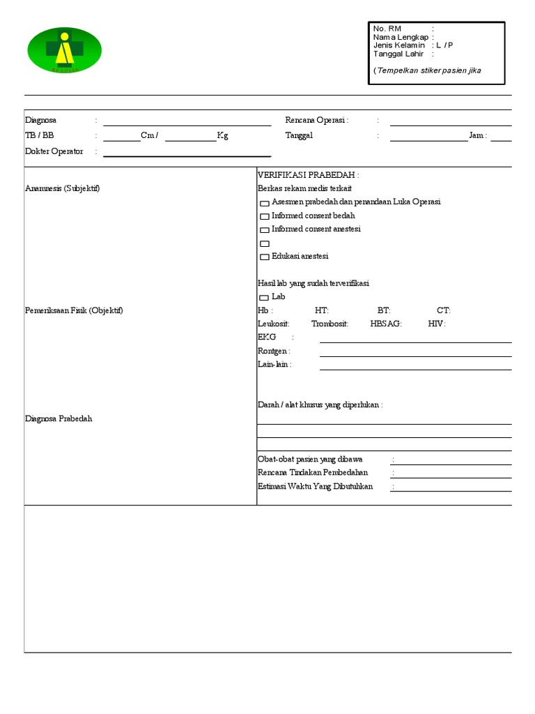 Form Asesment Pra Bedah | PDF