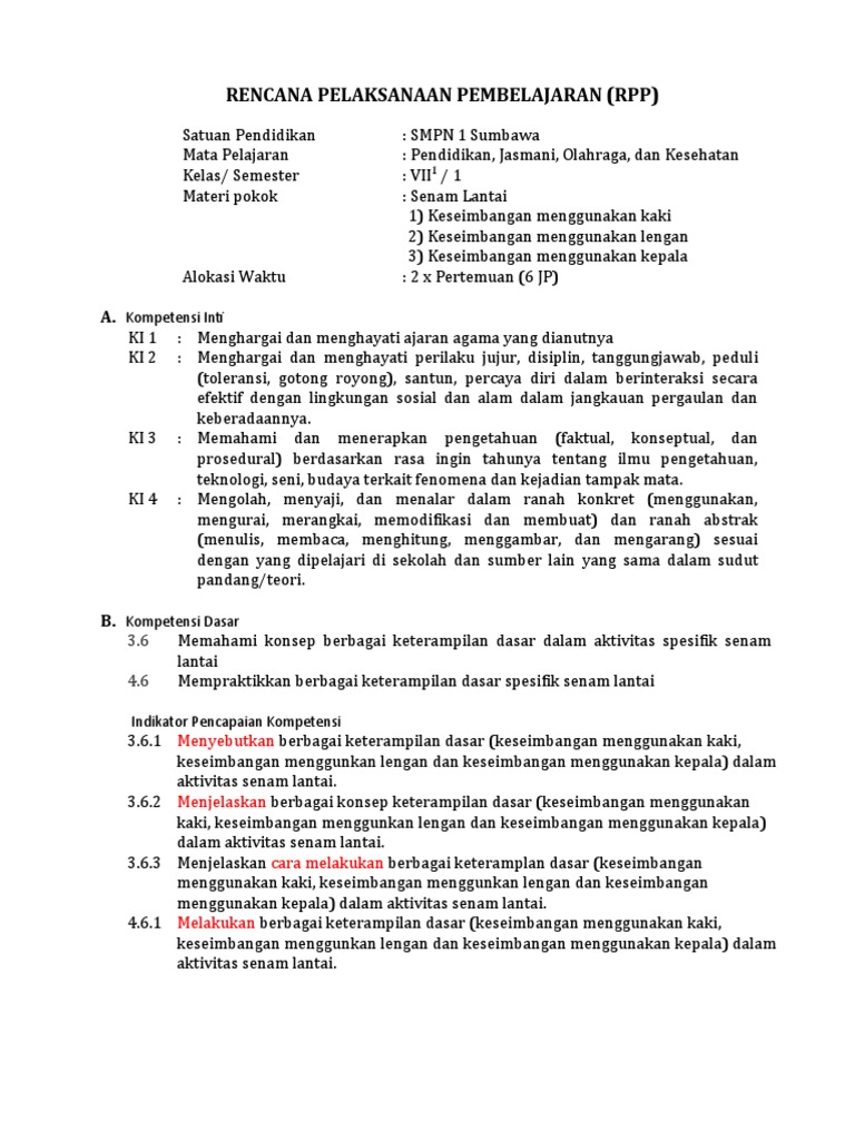 RPP Senam Lantai | PDF