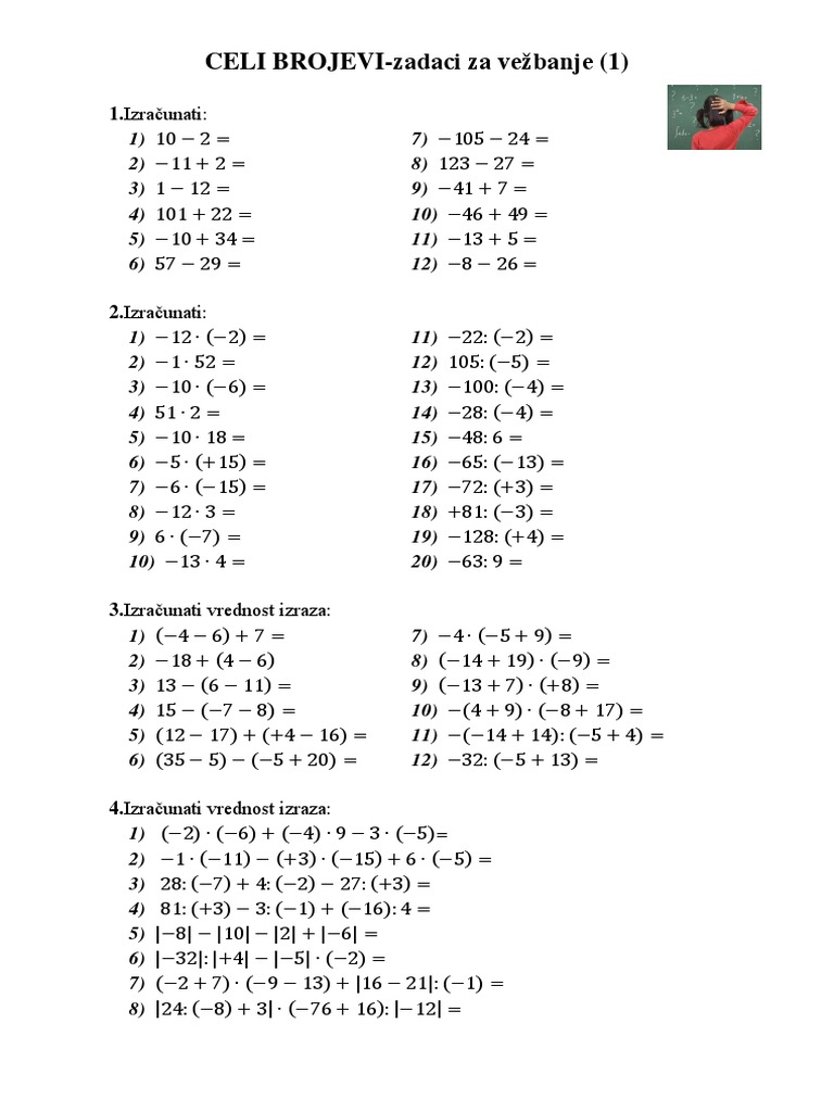 CELI BROJEVI-zadaci Za Vežbanje (1) : 1.izračunati | PDF