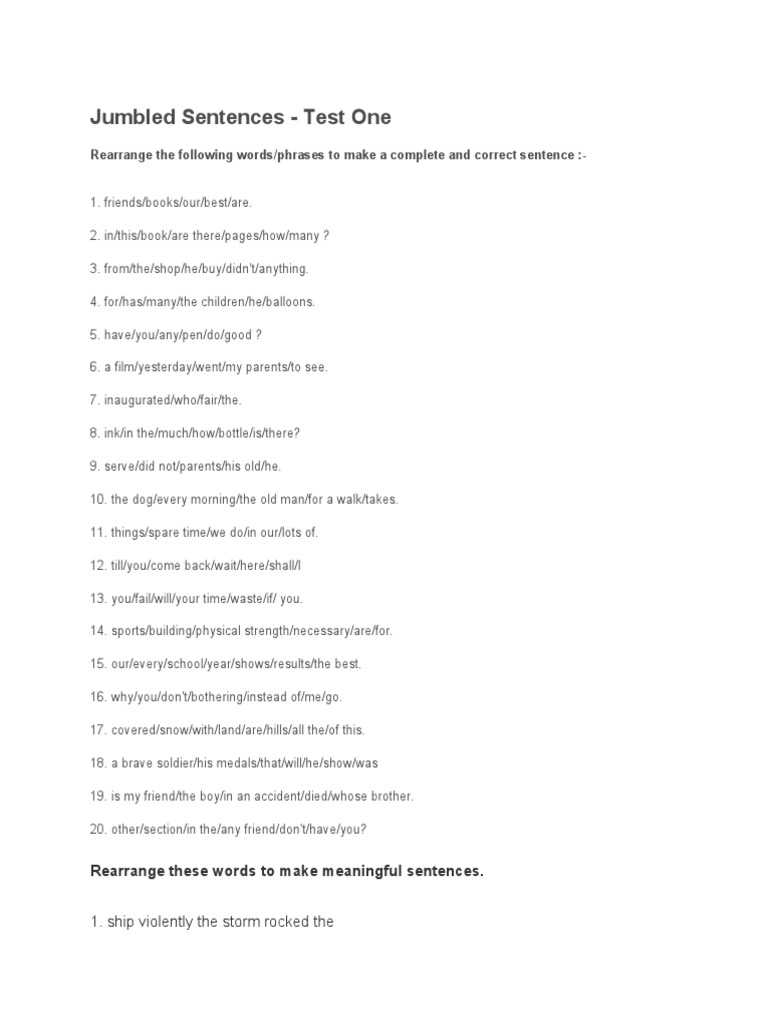 Jumbled Sentences Rearranged Into Meaningful Sentences | PDF
