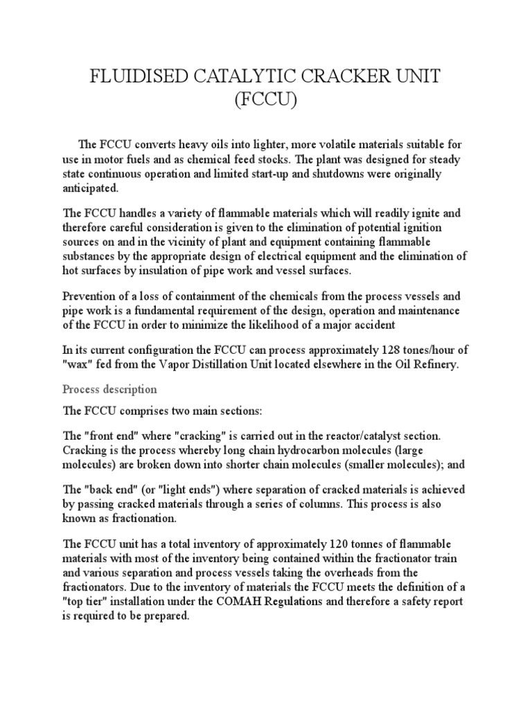 Fluidised Catalytic Cracker Overview | PDF | Cracking (Chemistry ...