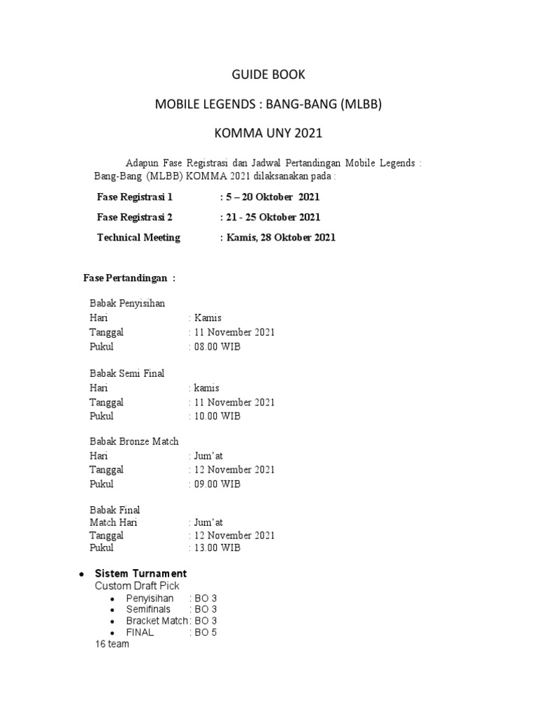 Guide Book Komma MLBB Uny 2021 | PDF