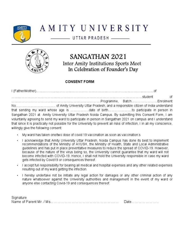 Sangathan 2021 Sports Meet Consent Form | PDF