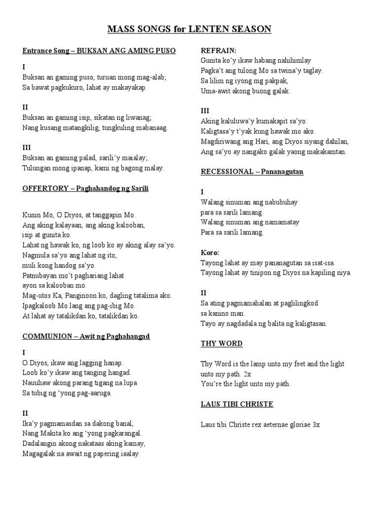 Mass Songs For Lent - Tagalog | PDF