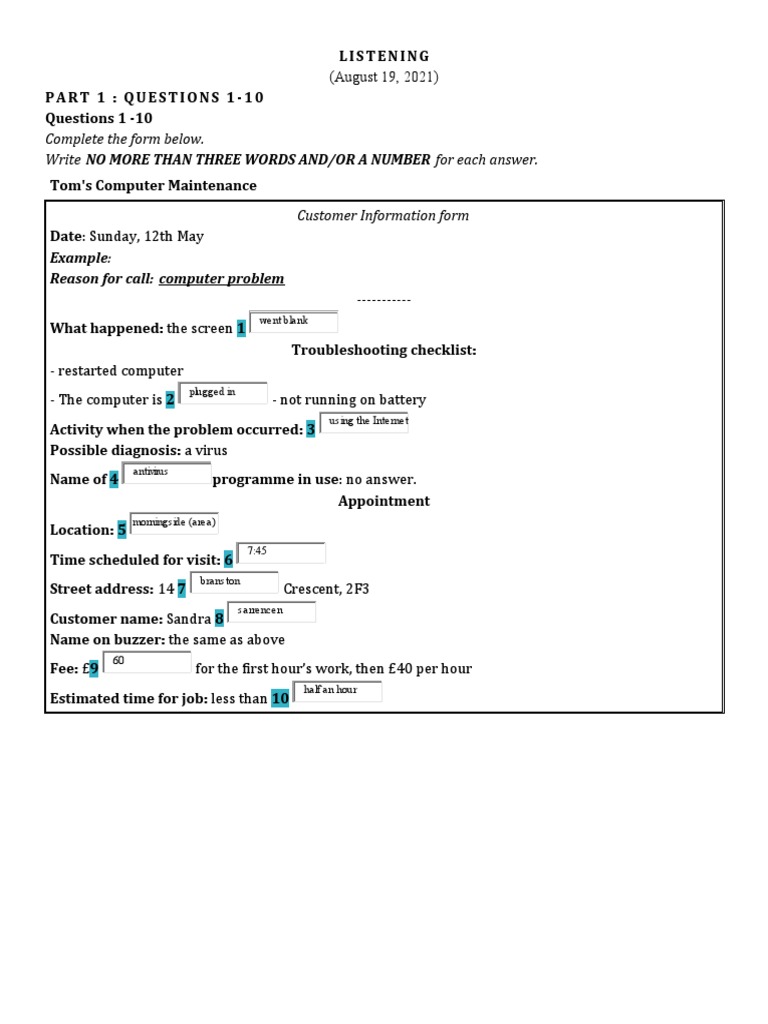 Complete The Form Below. Write No More Than Three Words And/Or A Number For Each Answer | PDF ...
