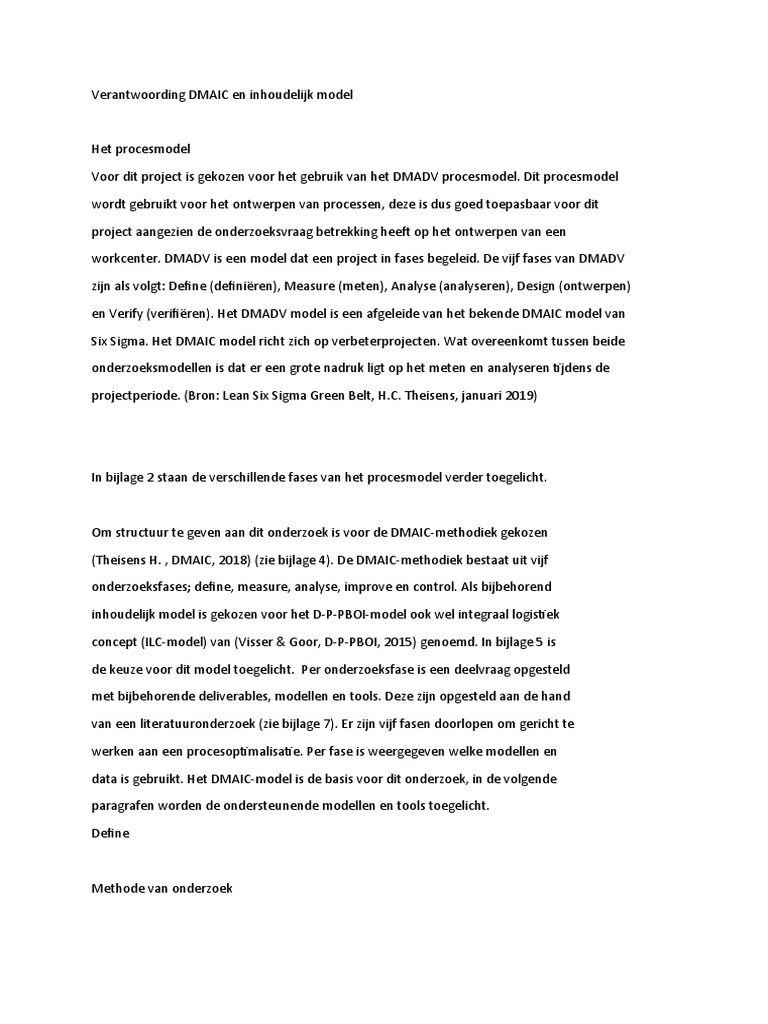 Verantwoording DMAIC en Inhoudelijk Model | PDF