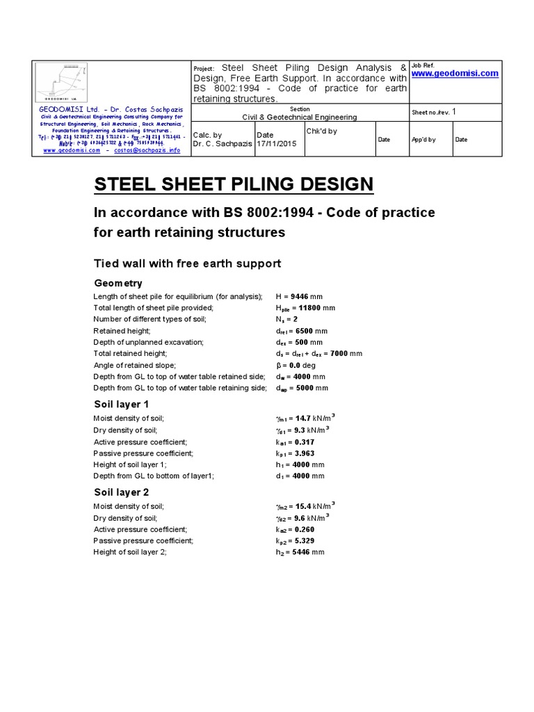 Steel Sheet Piling Design Analysis | PDF | Geotechnical Engineering ...