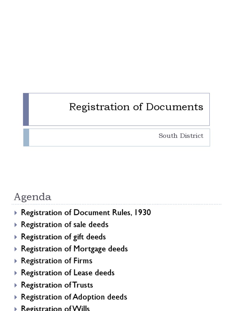 Registration of Documents: South District | PDF | Deed | Mortgage Law