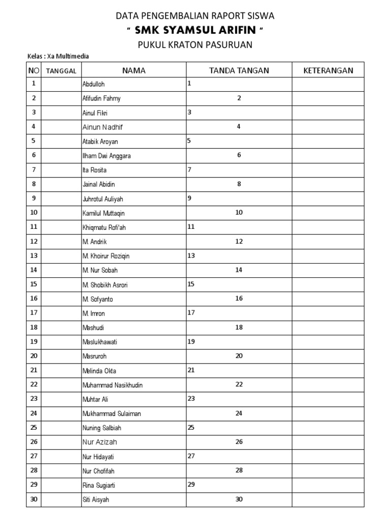 Format Pengambilan Raport Siswa | PDF