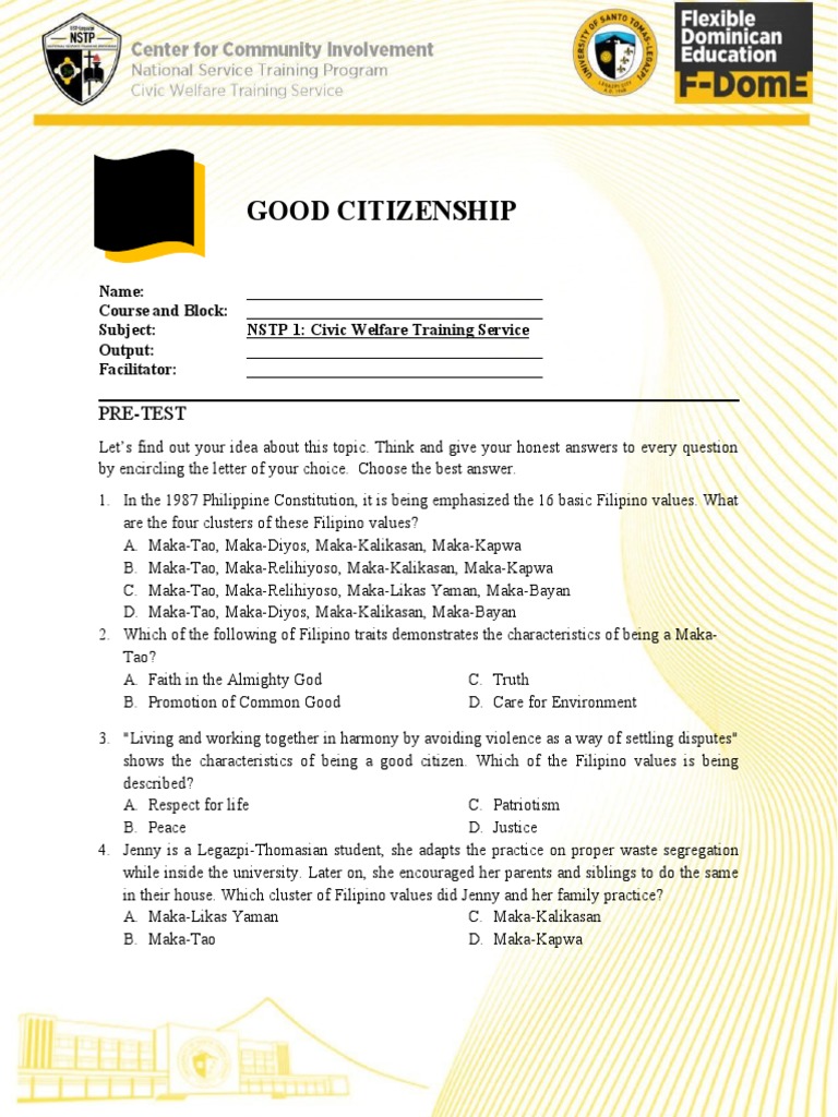 Answer Sheet - NSTP - Module 3-Good Citizenship | PDF | Citizenship ...