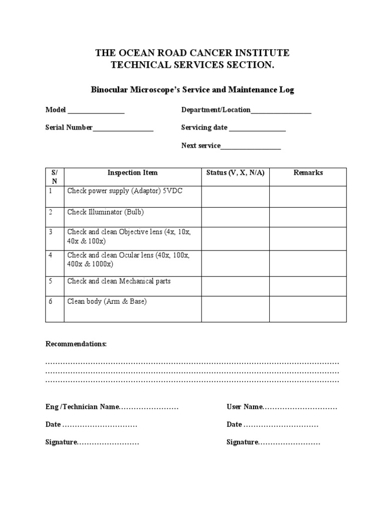 Microscope Checklist | PDF