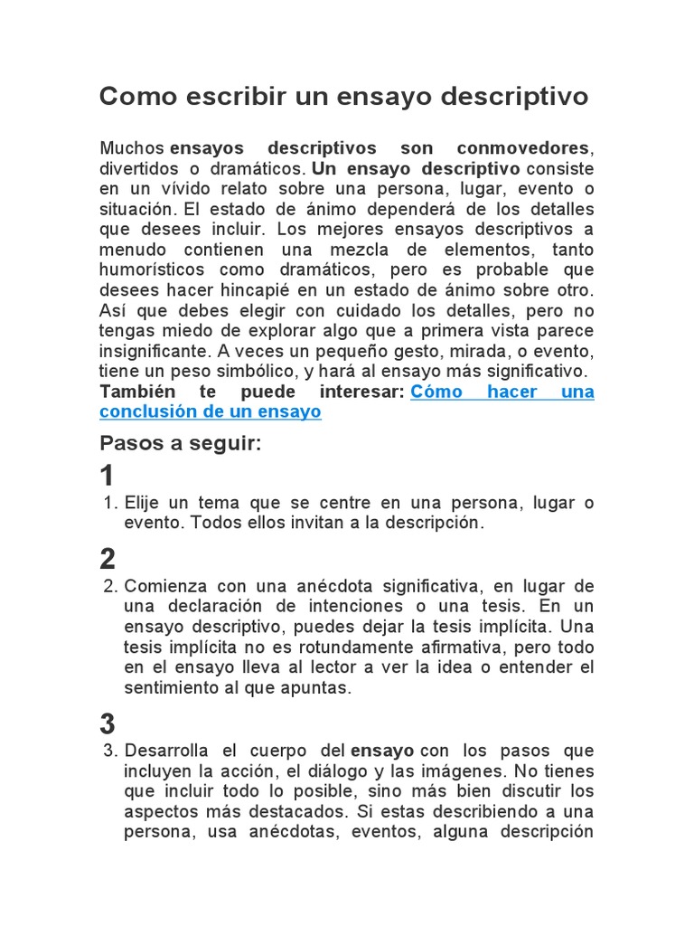 Esquema De Ensayo Descriptivo