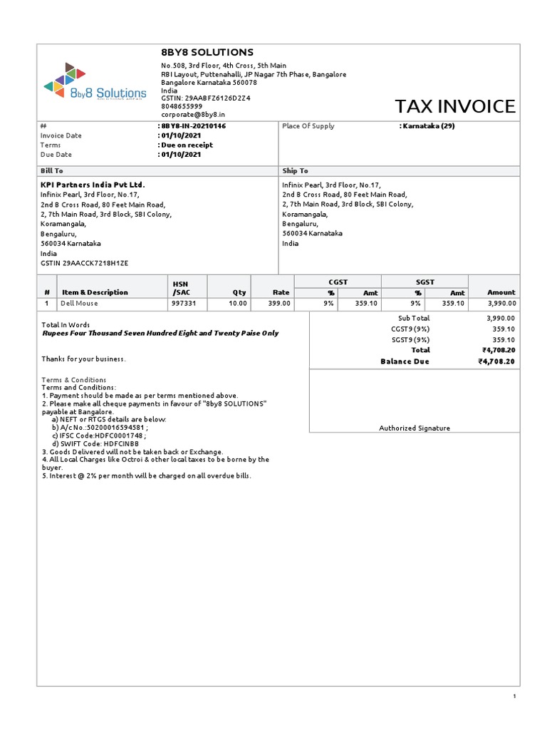 Tax Invoice: 8by8 Solutions | PDF | Government Finances | Taxes