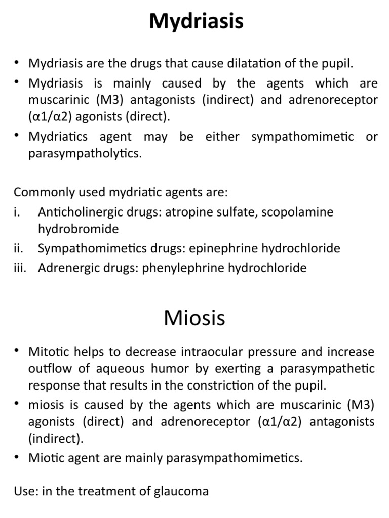 Mydriatic and Miotic | PDF | Glaucoma | Medicine