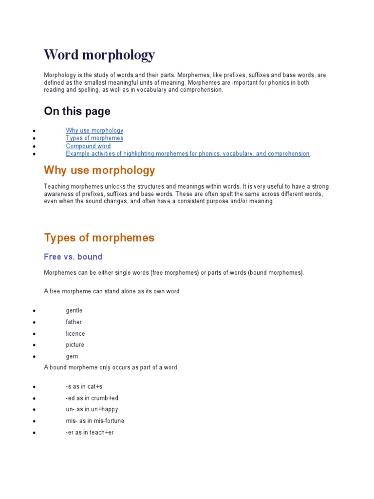 Word Morphology: On This Page | PDF | Word | Morphology (Linguistics)