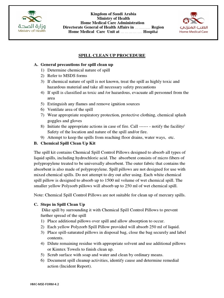 Procedures for Cleaning Up Chemical Spills at Healthcare Facilities ...