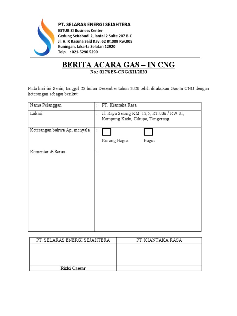 Berita Acara Gas in | PDF