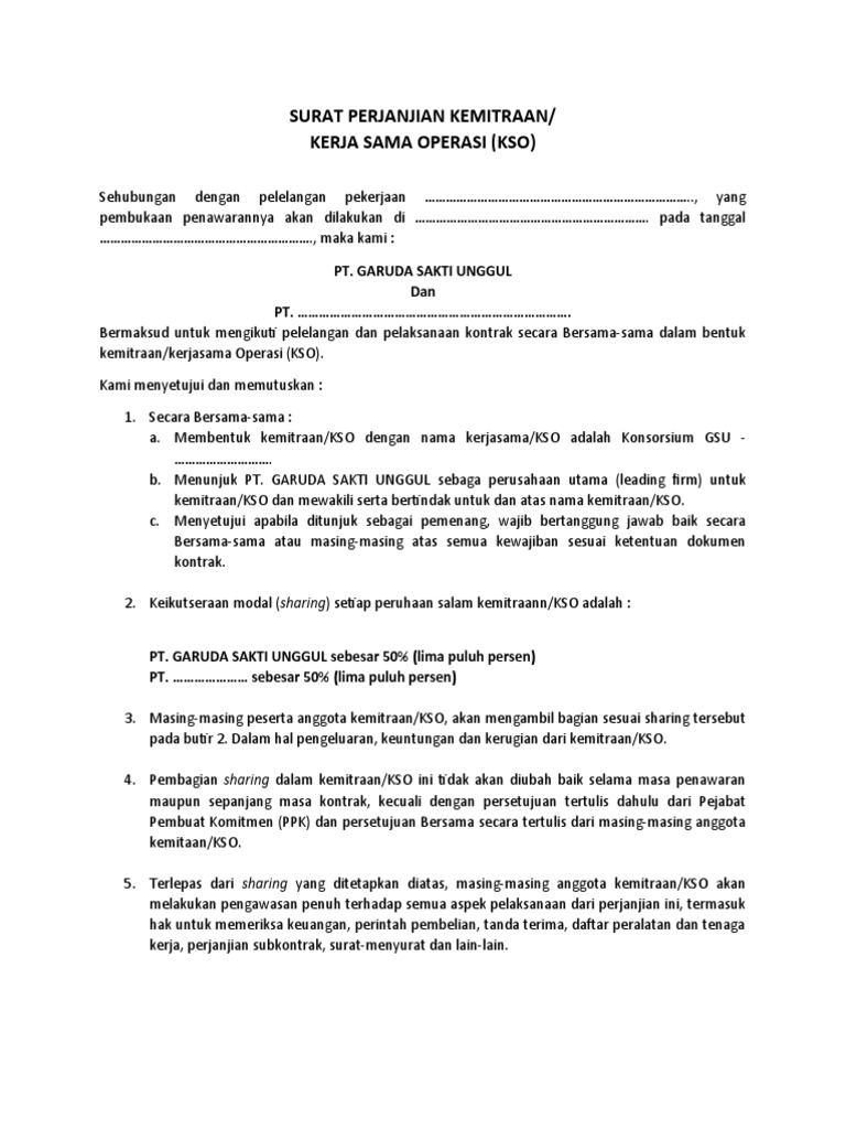 KSO Draft | PDF | Pengelolaan Keuangan & Uang | Hukum