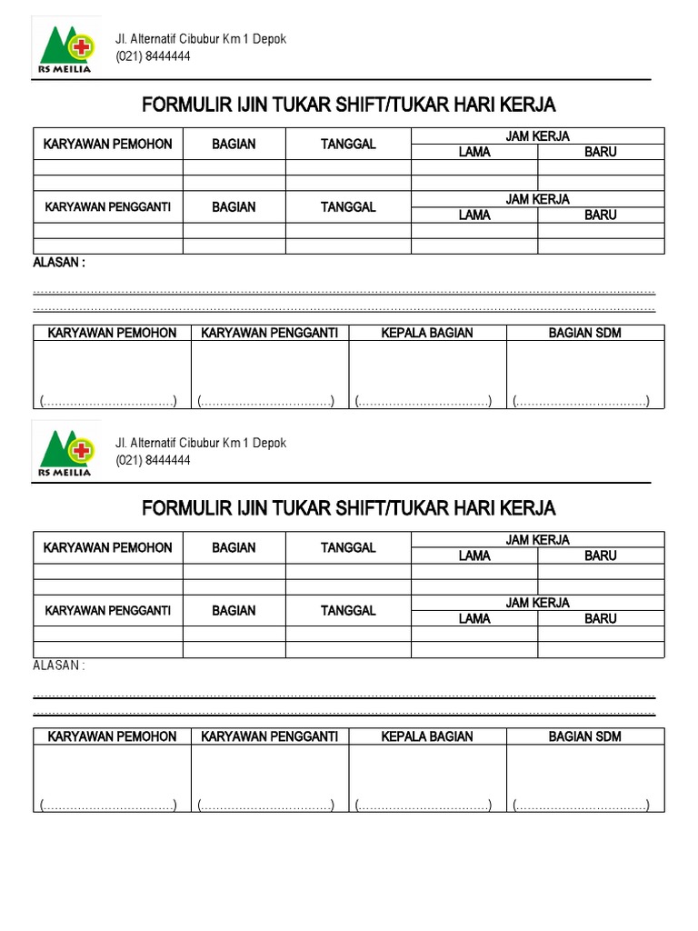 Formulir Tukar Shift Kerja | PDF | Teknologi & Rekayasa
