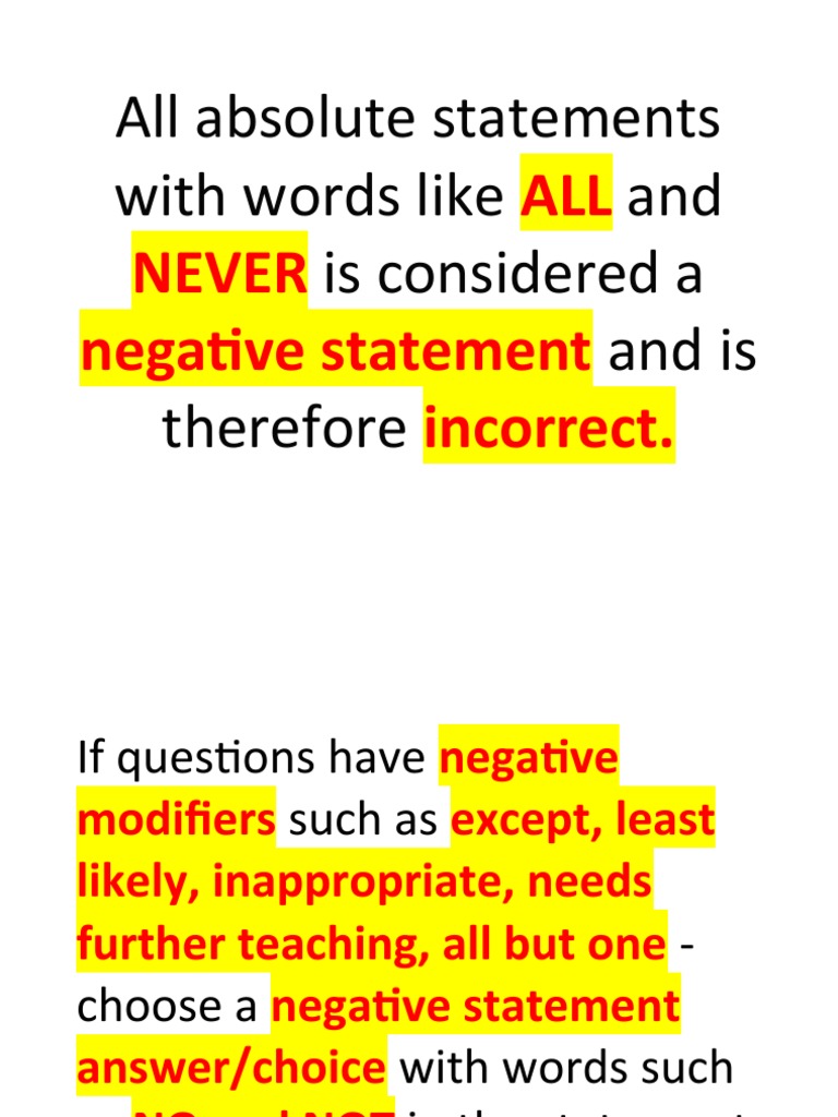 All Absolute Statements With Words Like and Is Considered A and Is ...