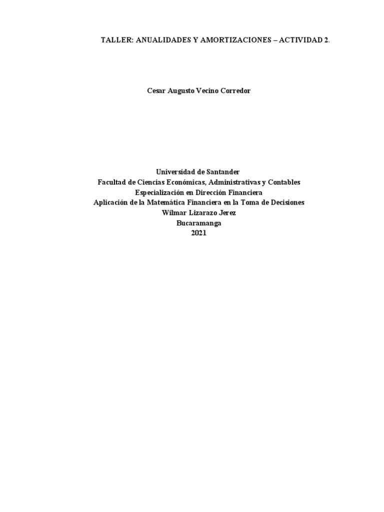 Taller Anualidades y Amortizaciones | PDF | Amortización (Negocio) | Interés