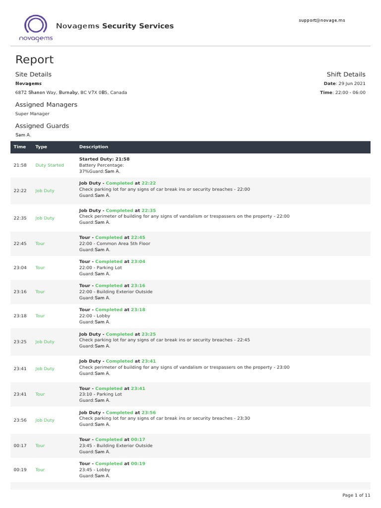 Security Guard Report | PDF | Transport | Vehicles