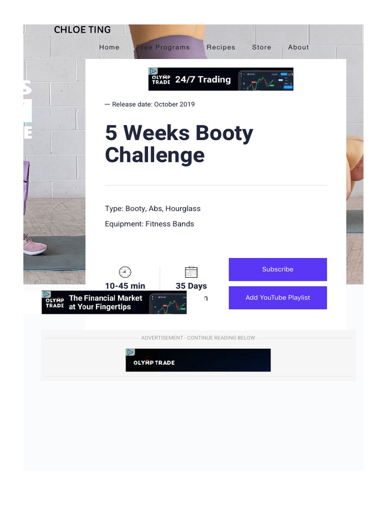 Chloe Ting - 5 Weeks Booty Challenge - Free Workout Program | PDF ...
