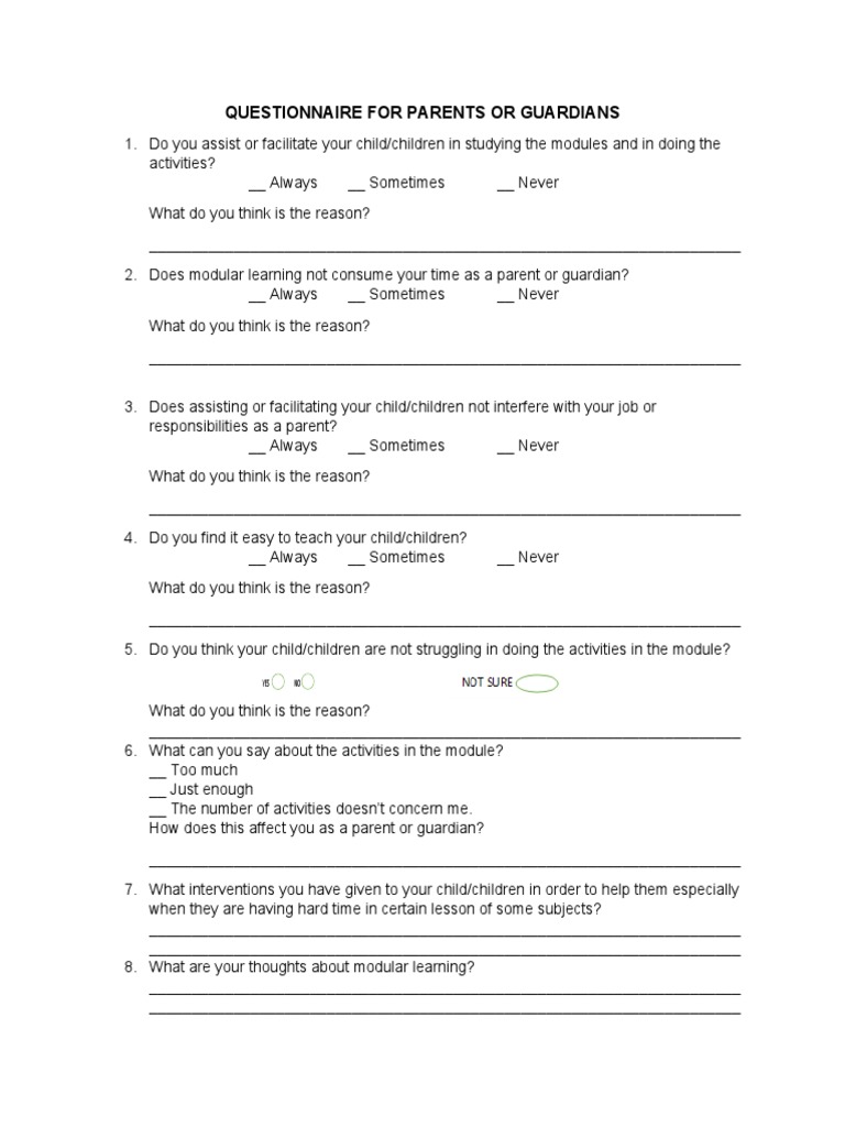 Questionnaire For Parents or Guardians: YES NO | PDF | Modularity ...