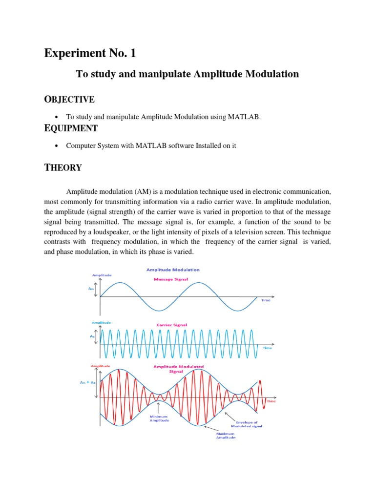 Experiment No. 1: To Study and Manipulate Amplitude Modulation O | PDF ...