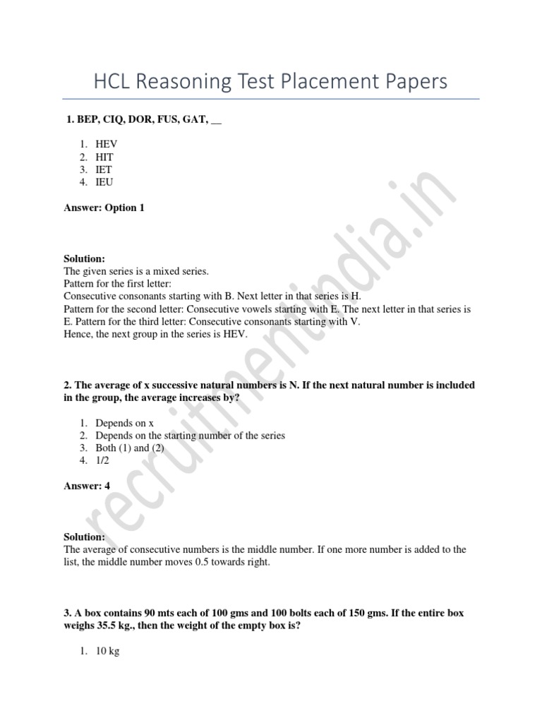 HCL Reasoning Test Placement Papers | PDF | Pakistan