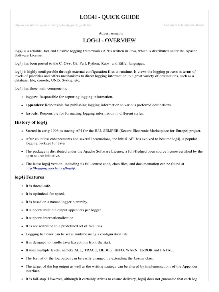 Log4j Quick Guide | PDF | Software Engineering | Information Technology Management