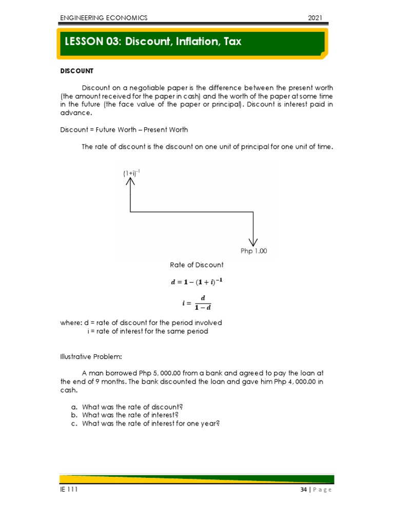 Chapter 2 Lesson 3 - Discount, Inflation, and Tax | PDF | Interest ...
