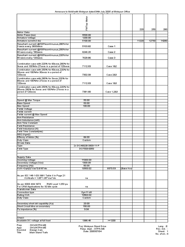 Temp - Incoming Power Calculations Rev | PDF | Electric Motor | Transformer
