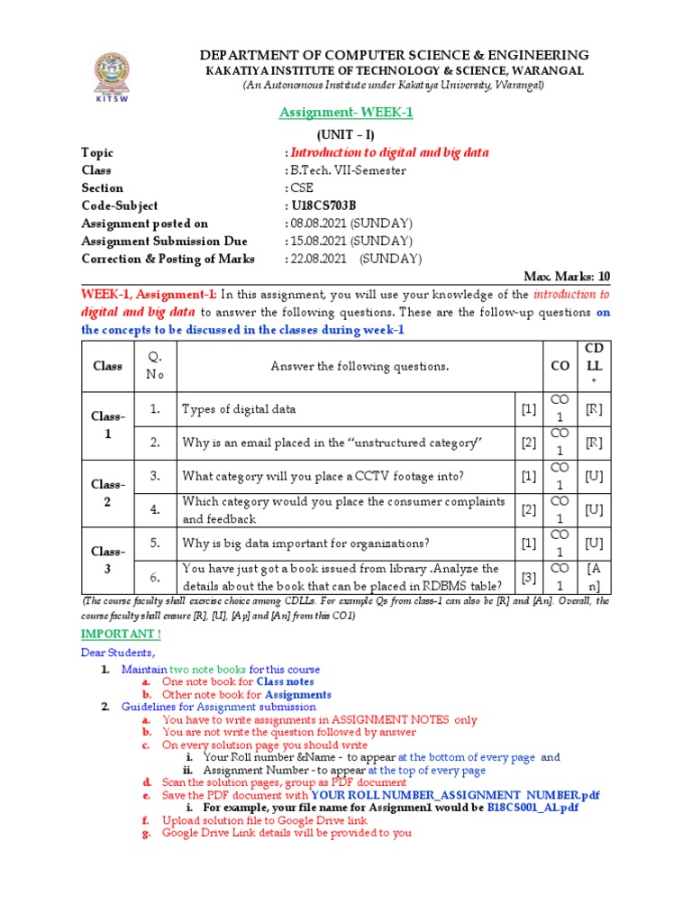 An Introduction To Digital And Big Data Week 1 Assignment From 9216