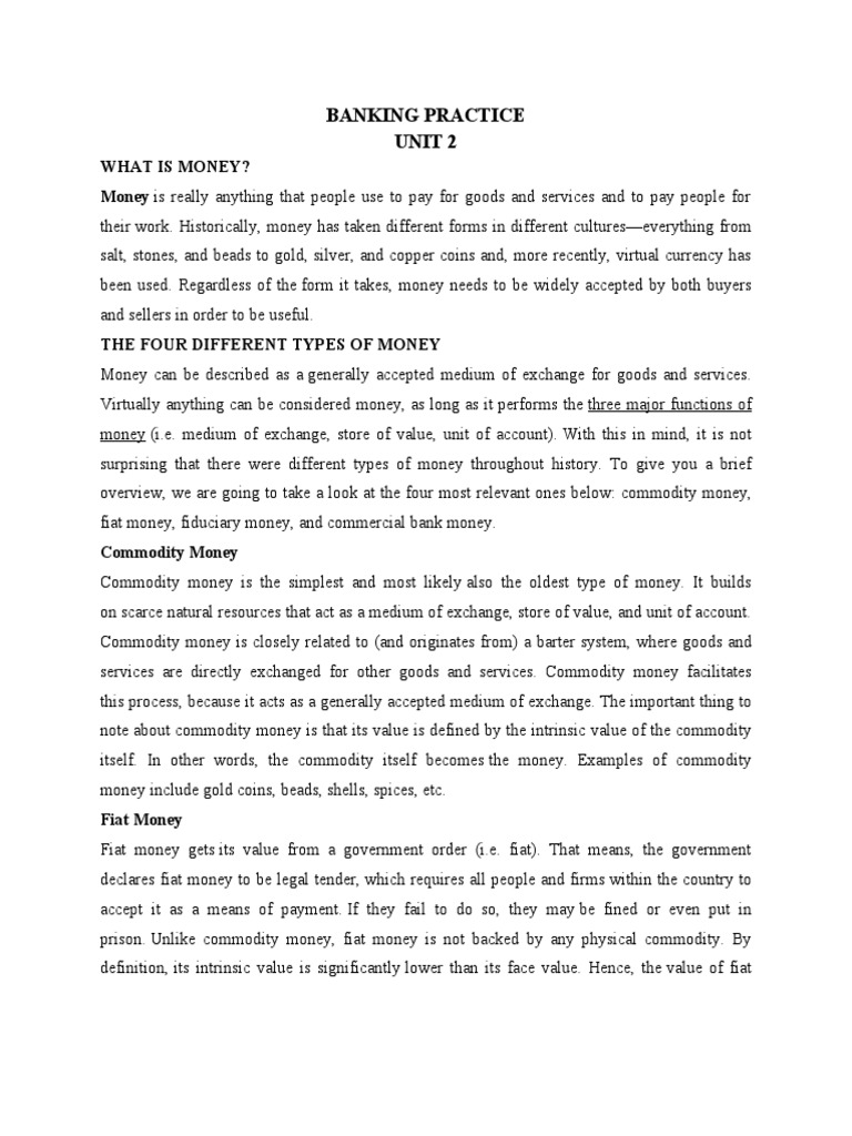 Banking Practice Unit 2 | PDF | Money | Gold Standard