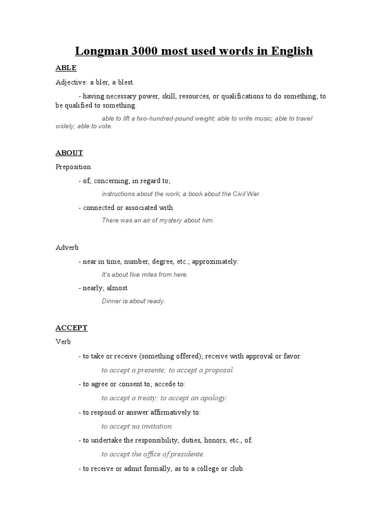 Longman 3000 Most Used English Words | PDF | Adverb | Verb