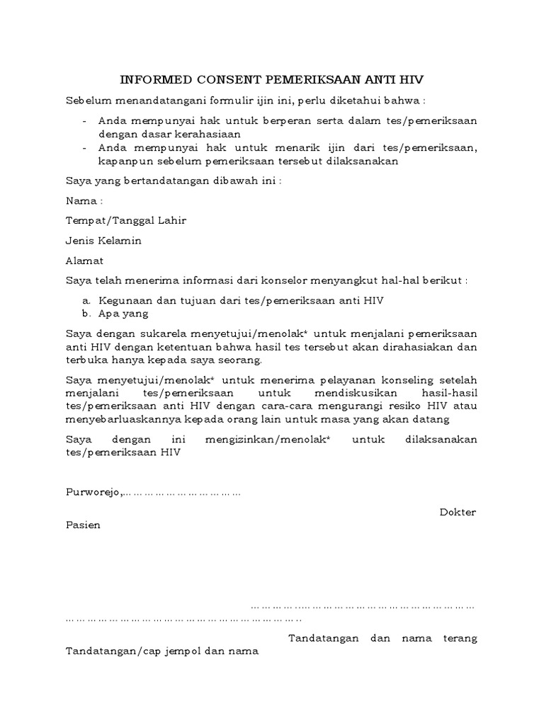 Informed Consent Pemeriksaan Anti Hiv | PDF