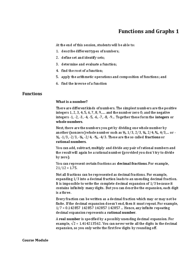 Week001 Module Pdf Numbers Function Mathematics