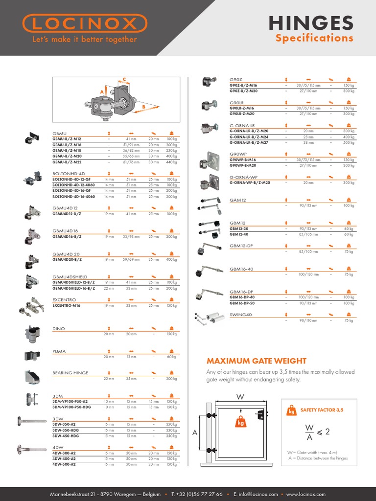 Gate Hinge Size and Weight Chart | PDF