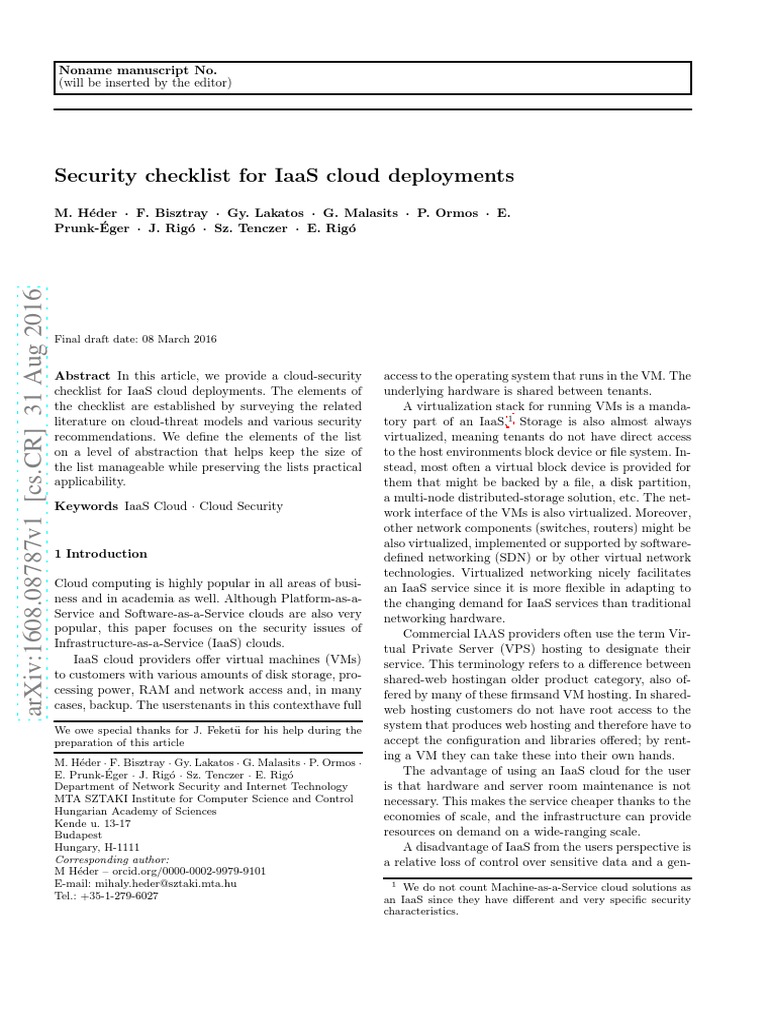 Security Checklist For IaaS | PDF | Cloud Computing | Virtual Machine