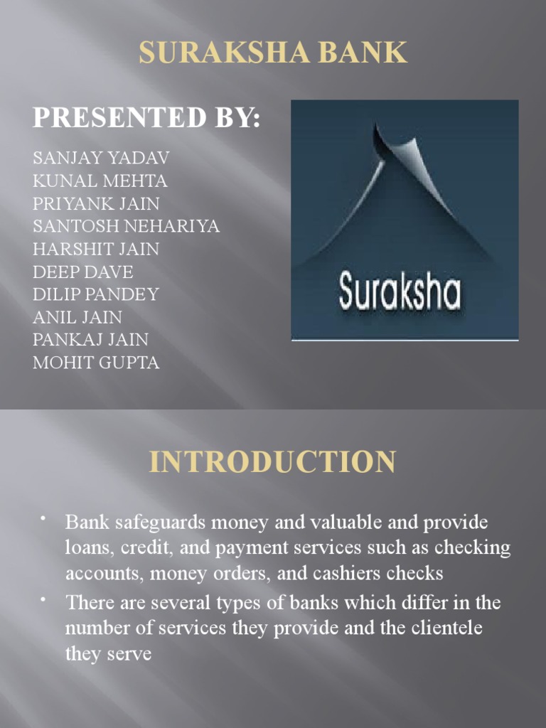 Suraksha Bank: Presented by | PDF | Fresh Water | Banks