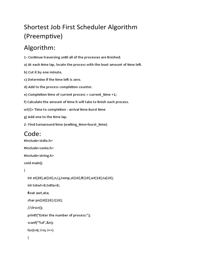 Shortest Job First Scheduler Algorithm | PDF | Algorithms | Applied ...