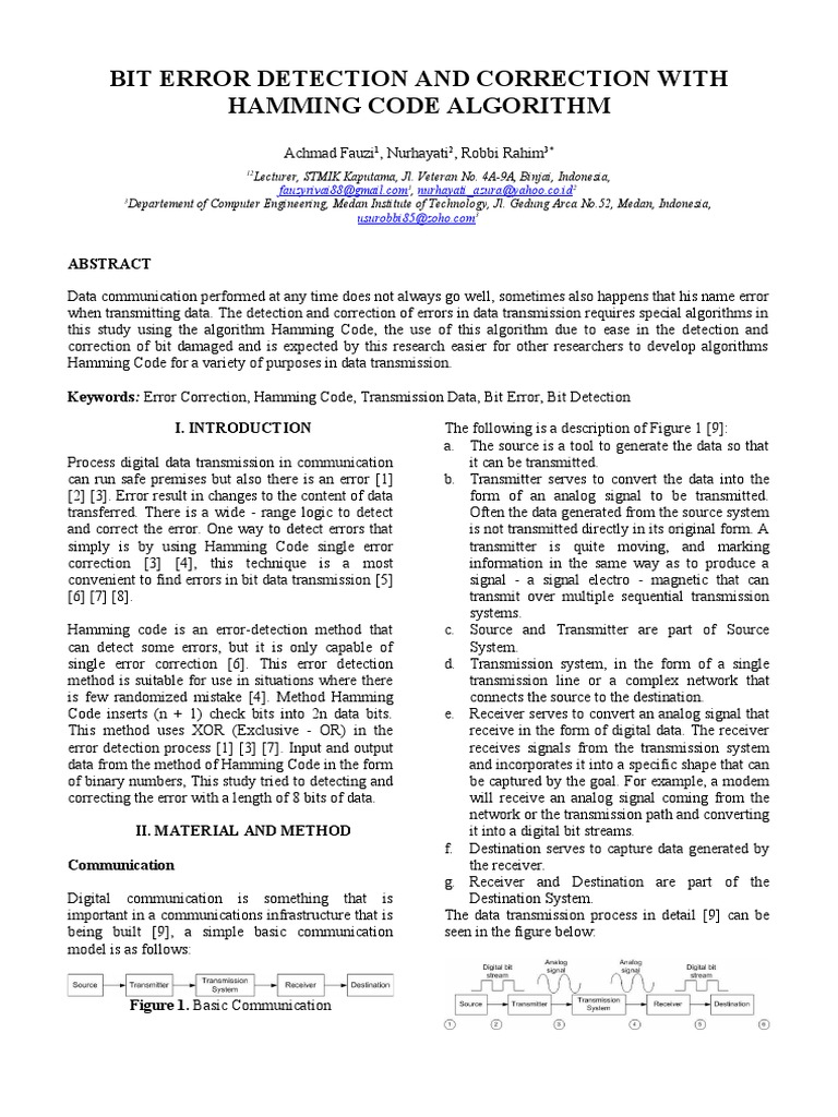 Bit Error Detection and Correction With Hamming Code Algorithm - Edited ...