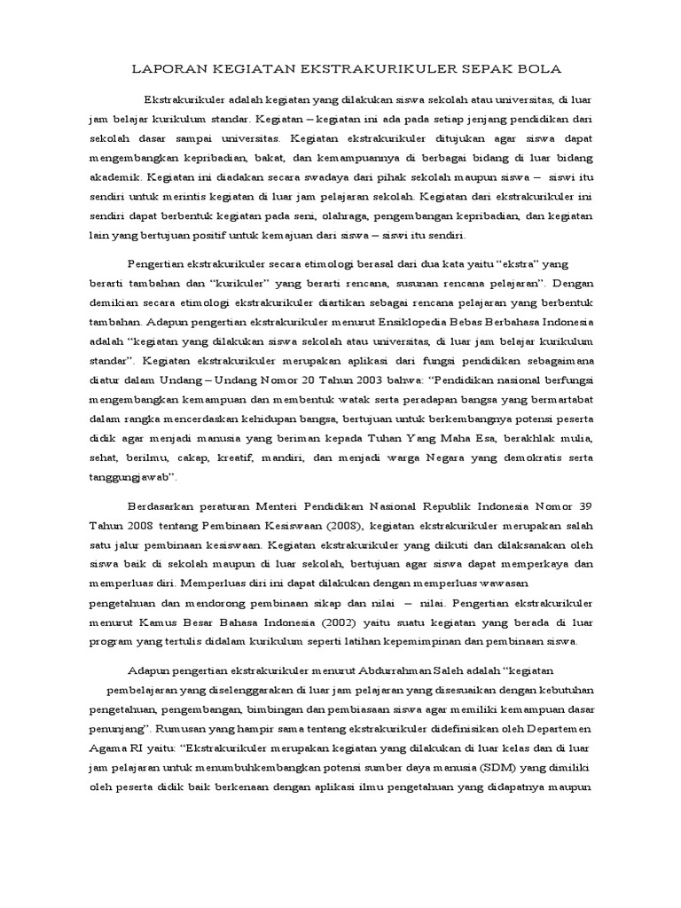 Laporan Eskul Sepak Bola | PDF