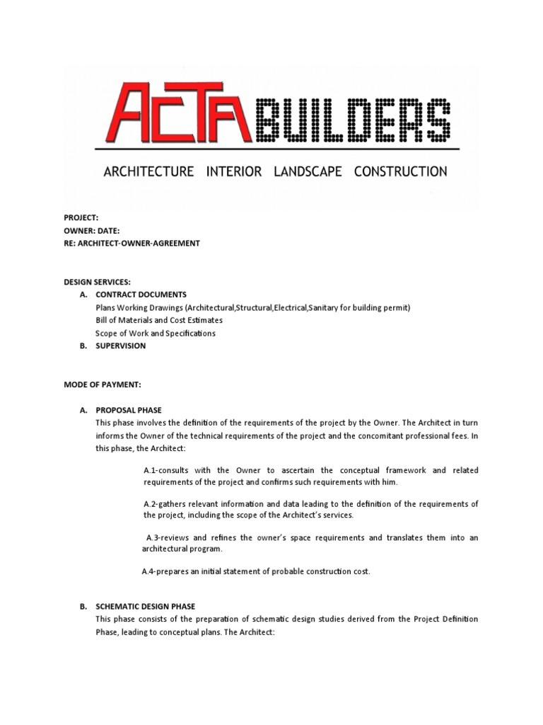 Owner Architect Agreement | Download Free PDF | Architect ...