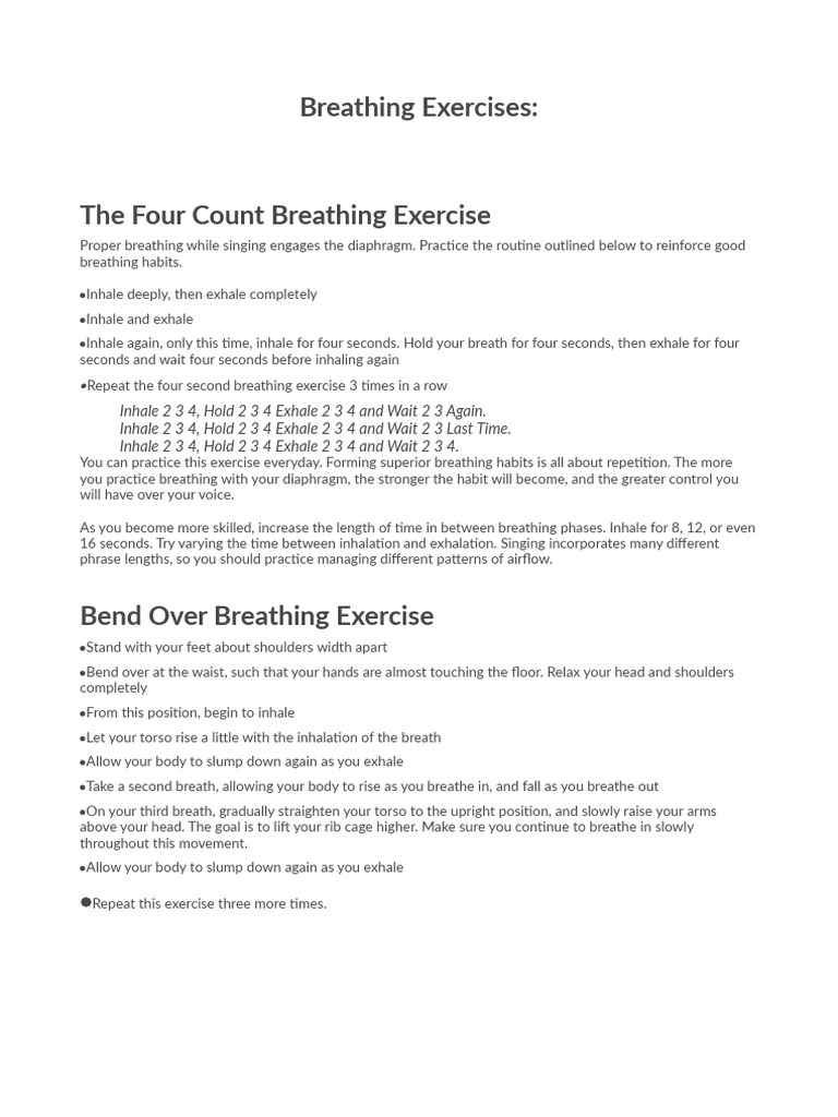 Breathing Exercises Vocal | PDF | Breathing | Exhalation