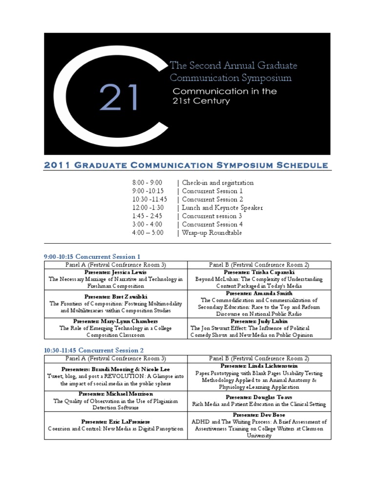 2011 Communication Symposium Revised Presentation Schedule | PDF ...