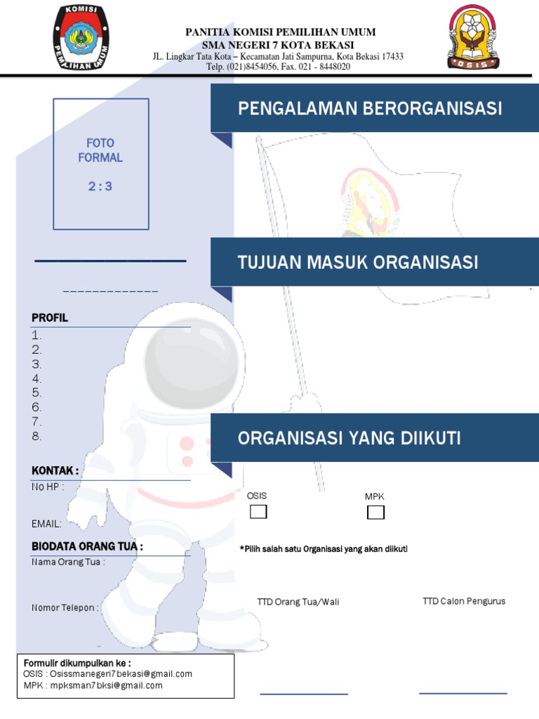 Formulir Pendaftaran OSIS MPK - Untuk Di Print | PDF