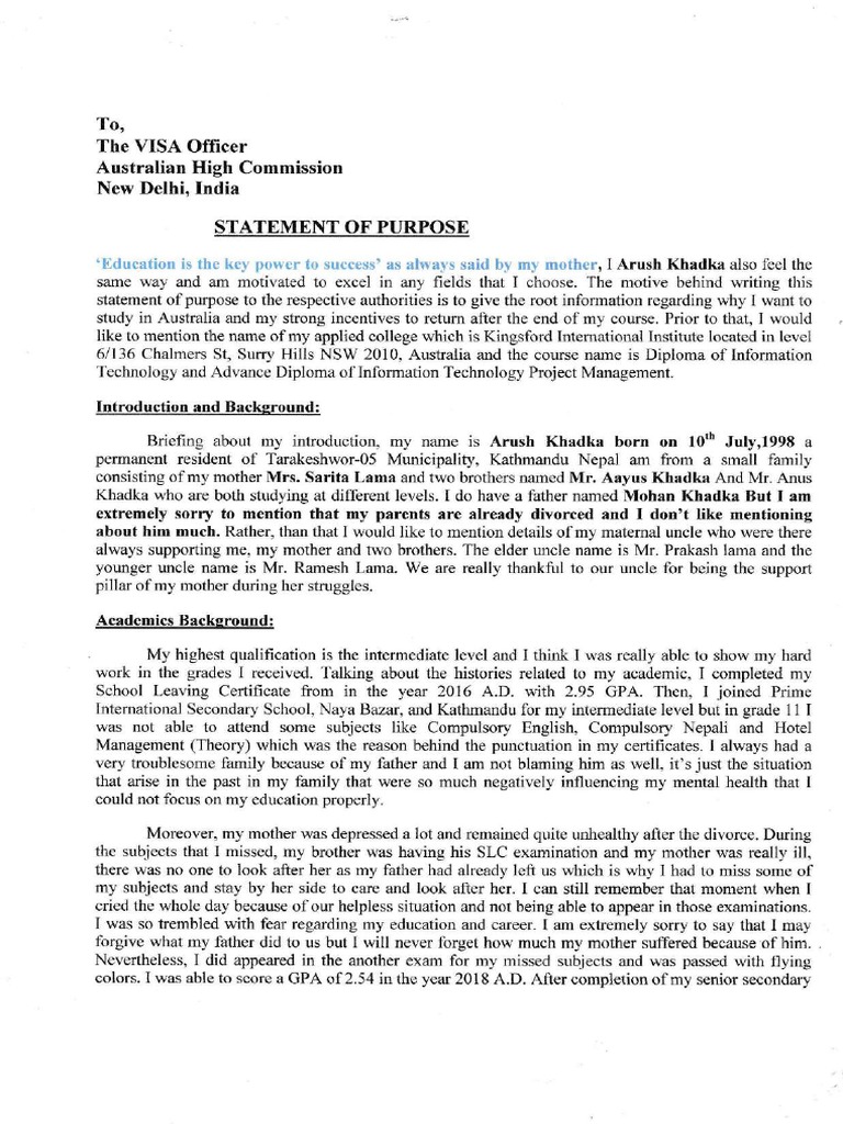 Statement of Purpose of Arush Khadka | PDF | Bachelor's Degree | Information System