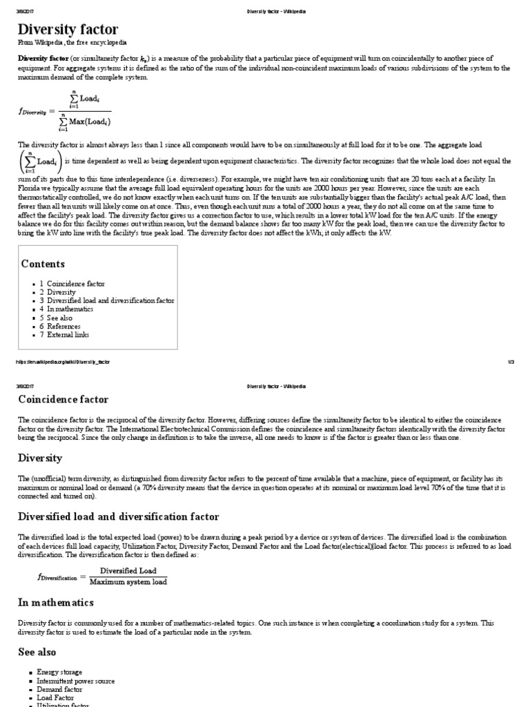 Diversity Factor: From Wikipedia, The Free Encyclopedia | Descargar gratis PDF | Watt | Wikipedia